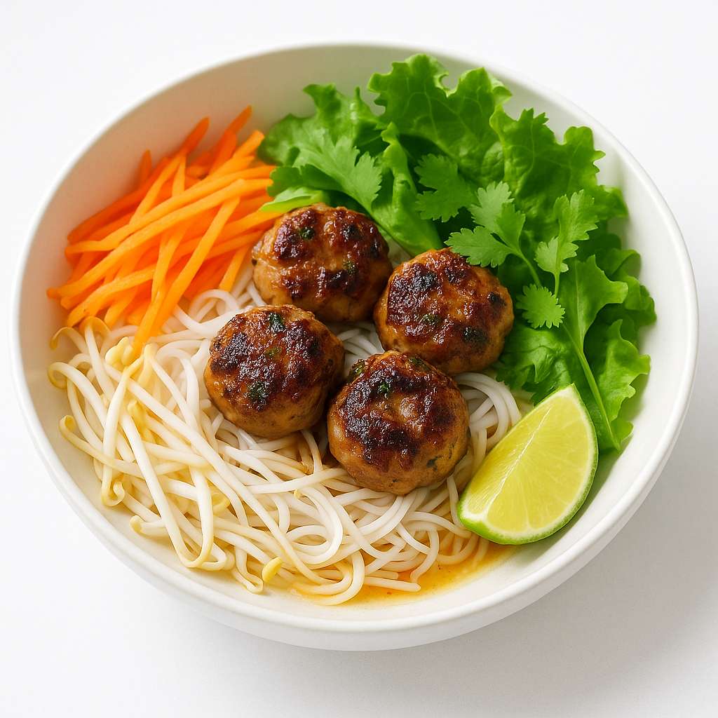Authentic Bun Cha Vietnamese Pork Meatballs with Noodles