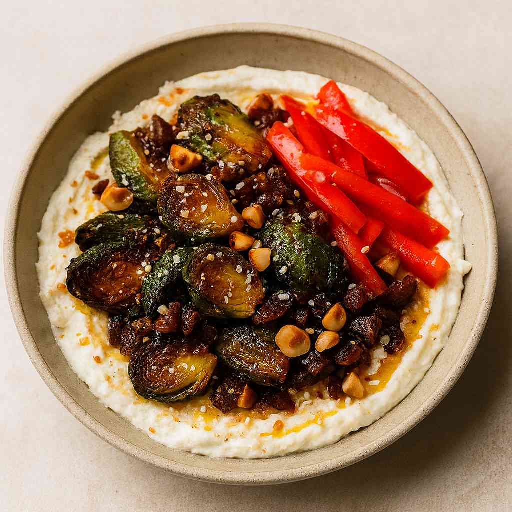 Crispy Brussels Sprouts with Whipped Ricotta & Honeyed Hazelnuts