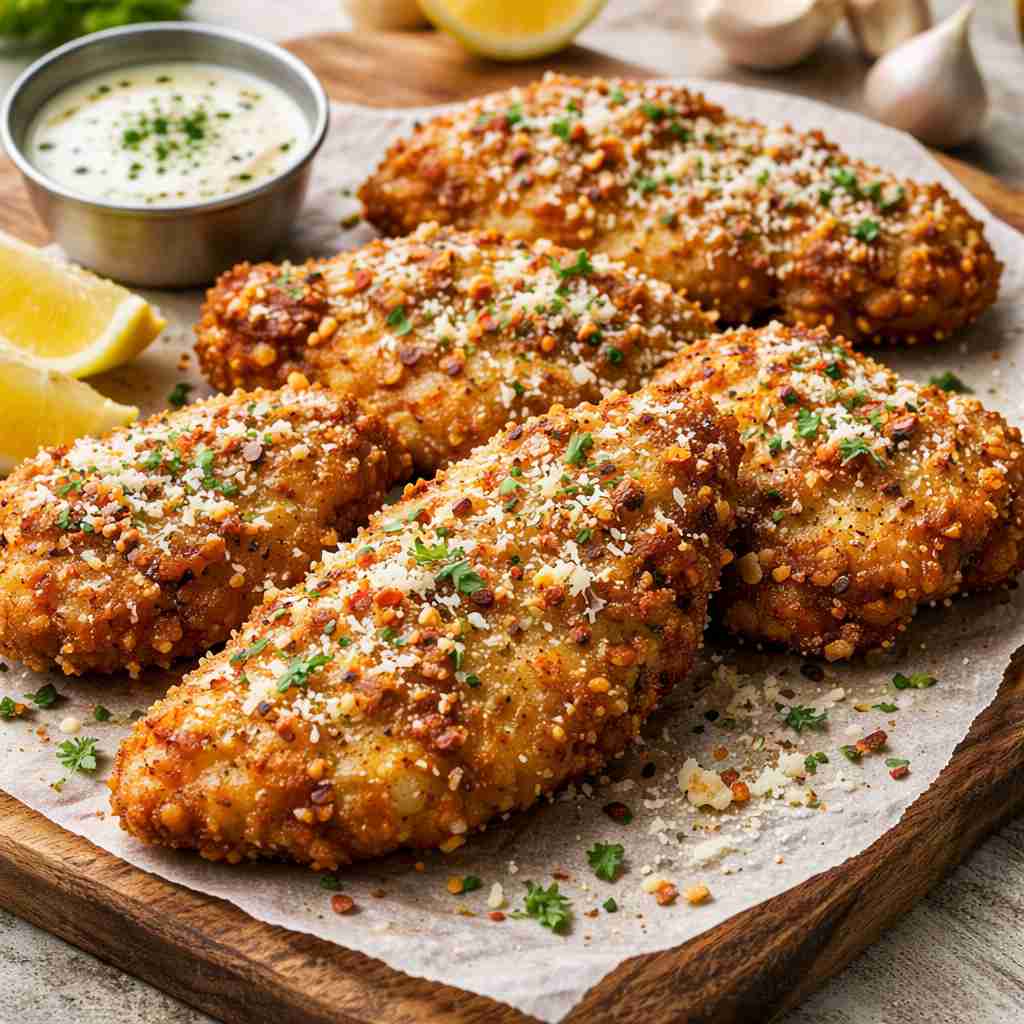 Crispy Garlic Parmesan Fried Chicken Breast