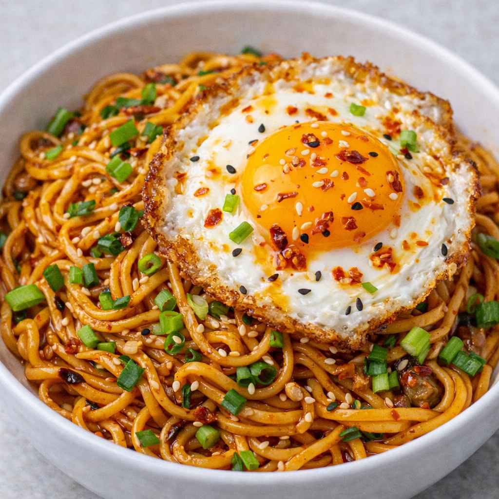 Gochujang Butter Noodles with Crispy Egg