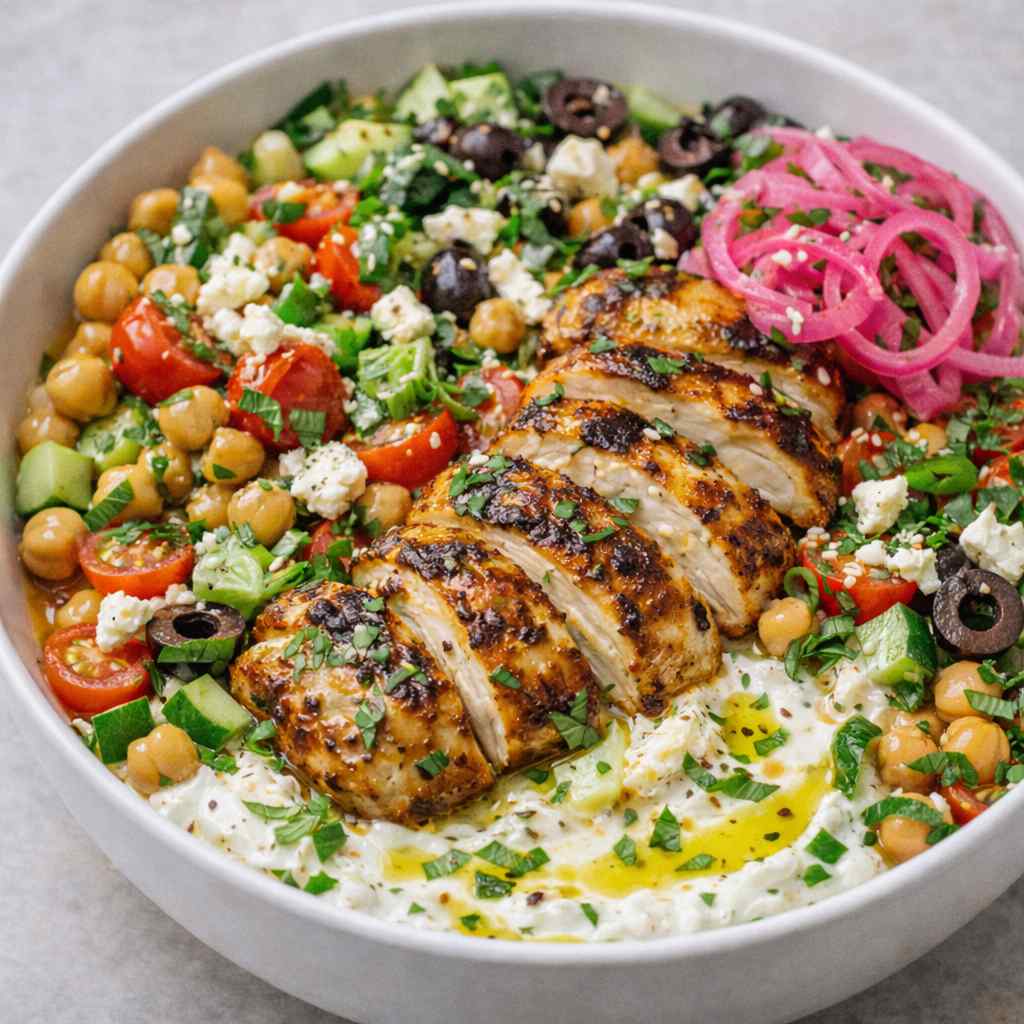 Greek-Style Chicken Salad Bowls with Feta