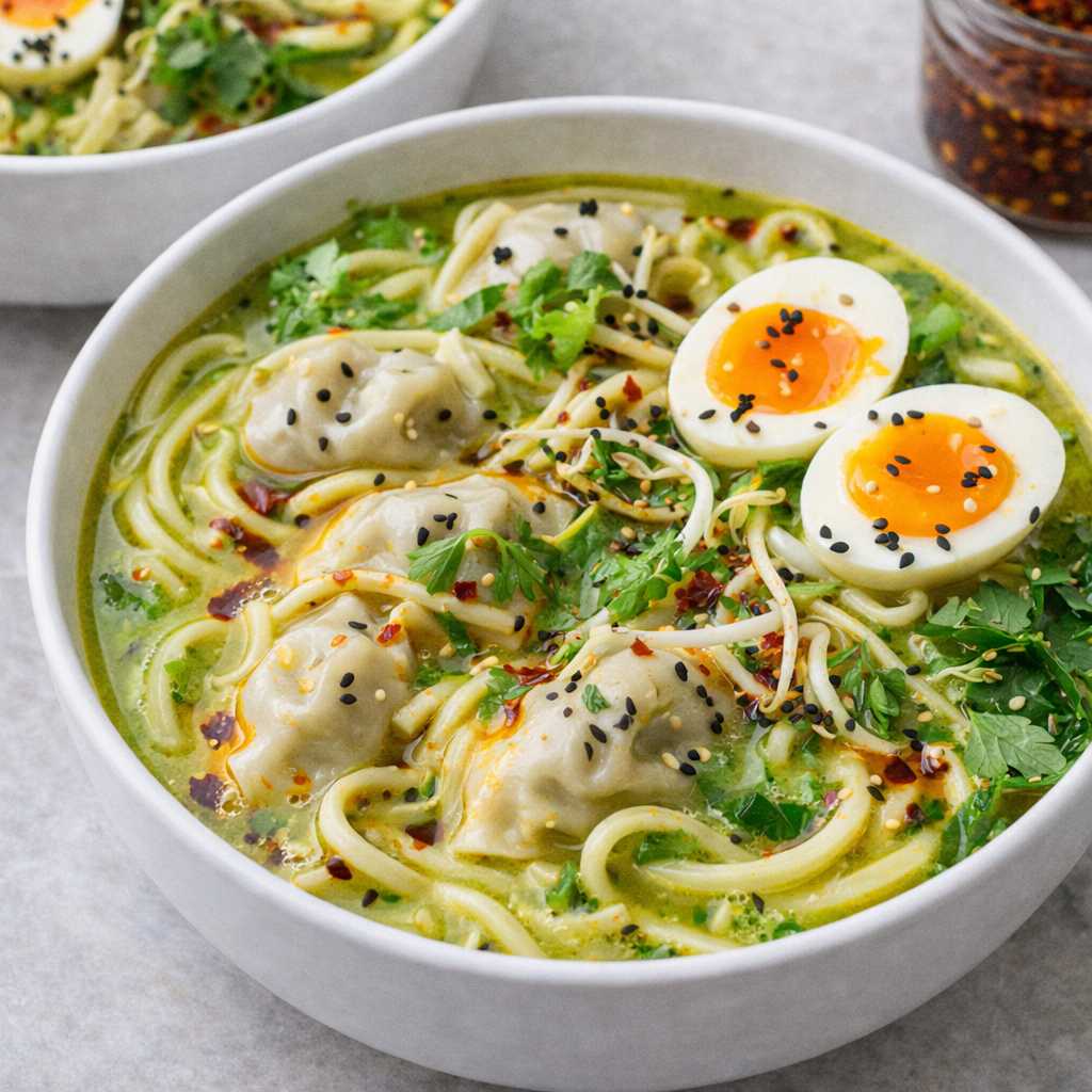 Thai Green Noodle Dumpling Soup