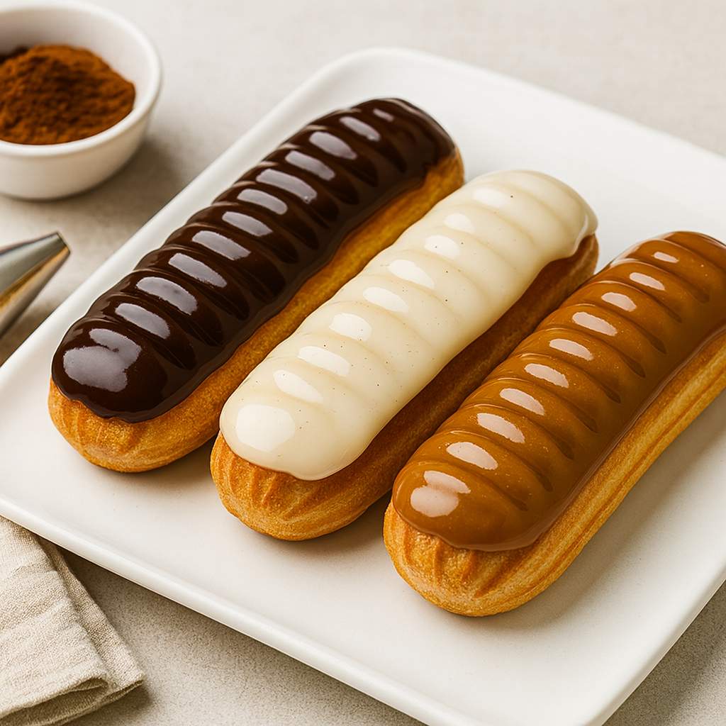 Triple Flavor Éclairs: Chocolate, Vanilla & Coffee
